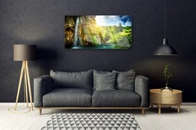 akrylový obraz Vodopád Stromy Krajina 100x50 cm