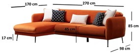 Designová sedačka Eilika 270 cm oranžová - levá