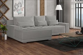 DABEK MEBLE MIDAS MINI rohová rozkládací sedací souprava s úložným prostorem světle šedá 259 x 75 - 95 x 180 cm