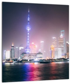 Obraz nočního Šanghaje (30x30 cm)