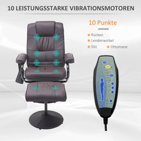 HOMCOM masážní křeslo s taburetem, otočné polohovací křeslo s masážní funkcí, elektrické TV křeslo s funkcí polohování, dálkové ovládání, imitace kůž…