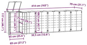 vidaXL Box na 6 popelnic černý 414 x 79 x 117 cm ocel