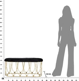Černá pokstrovaná lavice s železnou konstrukcí ve zlaté barvě Mauro Ferretti Amelia