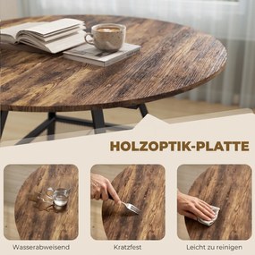 HOMCOM kulatý jídelní stůl pro 4, průměr 100 cm × výška 76 cm, industriální, velká deska a odkládací police, kovový rám, rustikální hnědá