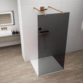 Polysan Esca - Sprchová stěna Walk-In 100x210 cm, Antidrop, kouřové sklo/měď mat ES1210-10