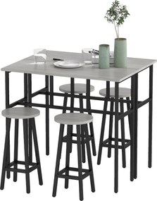 HOMCOM 6-dílná jídelní souprava - 2 bistro stoly s 4 barovými židlemi, set barového stolu v industriálním designu do obývacího pokoje a jídelny, dřevo