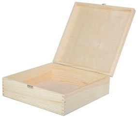 Dřevěná krabička s víkem a zapínáním - 30 x 30 x 10 cm, přírodní