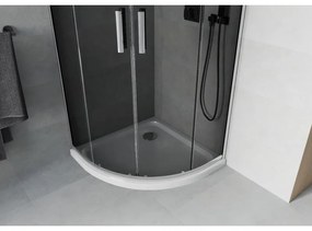 Mexen Rio, čtvrtkruhový sprchový kout s posuvnými dveřmi 80 x 80 cm, 5mm šedé sklo, chromový profil + bílá sprchová vanička, 863-080-080-01-40-4110
