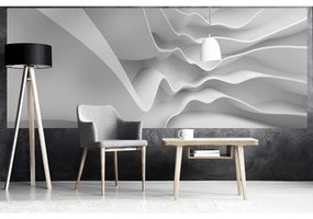 DIMEX | Panoramatická vliesová fototapeta na zeď 3D futuristická vlna MP-2-0295  | 375 x 150 cm | bílá, šedá