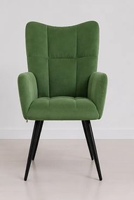 křeslo relaxační, s podnožkou, odpočinkové, ušák, kov/samet, 98x63x69 cm, černá/světle zelená, Dekorino KR20260015