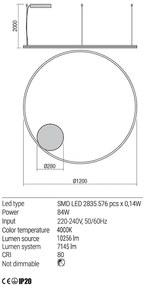 Redo Závěsné LED svítidlo ORBIT ø 120 cm, 4000K Barva: Bílá, Stmívání, řízení: DALI