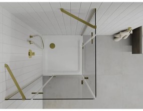 Mexen Roma Duo sprchový kout s otočnými dveřmi 90 x 90 cm, Průhledné, Zlatá + sprchová vanička Flat - 854-090-090-50-02-4010G