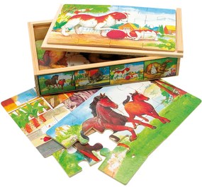Bino dřevo puzzle zvířátka v krabičce