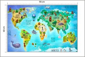 Fototapeta Mapa Světa S Faunou Vliesová tapeta 180x120