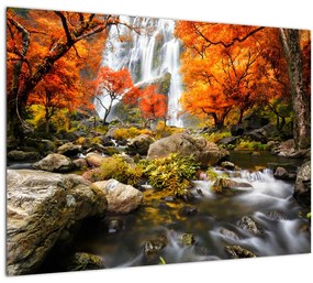 Obraz - Vodopády v oranžovém lese (70x50 cm)