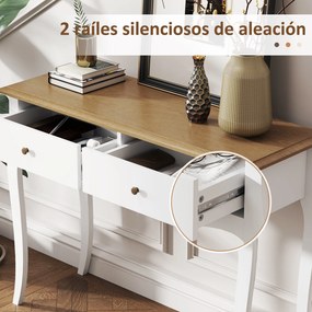 HOMCOM Zrcadlový stolek do předsíně s 2 zásuvkami v francouzském stylu pro chodbu, ložnici a obývací pokoj 100x35x76,5 cm Bílá a tmavě hnědá