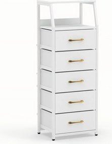 Costway Komoda s 5 látkovými zásuvkami zásuvková skříň s kovovým rámem bílá +