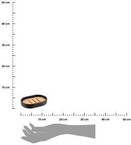 Miska na mýdlo Loudis, černá/s dřevěnými prvky