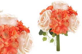 Hortenzie a růže KN5123-MIX2, puget, barvy oranžová a smetanová, květina umělá