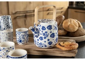 Porcelánový kalíšek na čaj s okrasnými modrými lístky – 100 ml