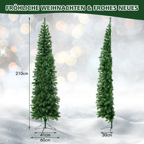 Costway 210 cm Umělý poloviční vánoční stromeček sváteční strom s 150 LED světly