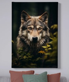 Obraz na plátně - Vlk promočený od deště v houštině FeelHappy.cz Velikost obrazu: 120 x 180 cm