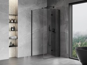Mexen Mist-F T, 1-křídlý ​​skládací sprchový kout pravý 75 x 75 cm, čiré sklo, černý profil, 8A6T-075-075-70-00-P
