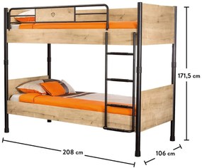 Patrová postel Cody 90x200cm - dub světlý/černá