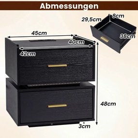 Costway Noční stolek s nabíjecí stanicí LED 2 zásuvky moderní poloplovoucí