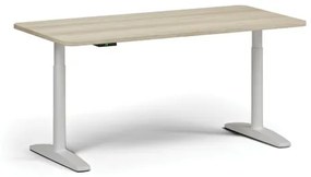Výškově nastavitelný stůl OBOL, elektrický, 675-1325 mm, zaoblené rohy, deska 1600x800 mm, bílá zaoblená podnož, dub přírodní