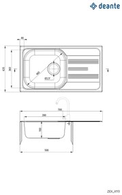 Deante ZEX_0113 - Kuchyňský dřez XYLO 43,5x78 cm satin