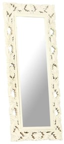 Ručně vyřezávané zrcadlo bílé 110 x 50 cm masivní mangovník - Default Title