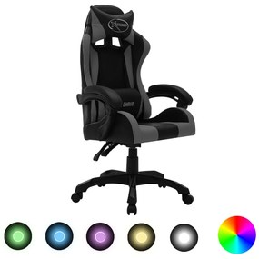 Herní židle s RGB LED podsvícením šedočerná umělá kůže,  288000