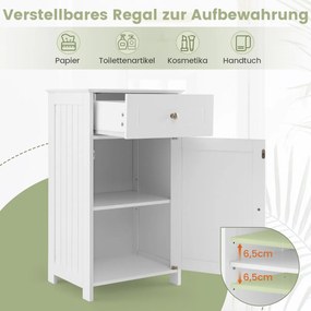 Costway Koupelnová skříňka úzká se zásuvkou a dvířky – 43 × 34 × 77 cm, bílý