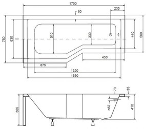 BESCO Asymetrická vana ESTE Nožičky k vaně - S nožičkami, Rozměr vany - 170 × 75 cm, Způsob provedení - Levé - VANEST17L+OLVPINOZ