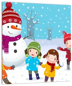 Obraz - Zimní dětské radovánky (30x30 cm)