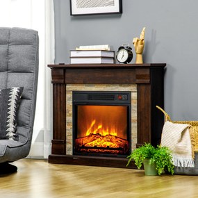 HOMCOM Elektrický krb 1800W s topením, dálkovým ovládáním, ochranou proti přehřátí, dekorační krb, tmavě hnědý