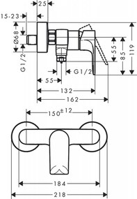 Hansgrohe Rebris E, nástěnná sprchová baterie, černá matná, 72650670