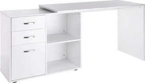 HOMCOM Bílý Moduární Rohový Rovný Stůl Jídelní Stůl 2 v 1 Počítačový Stůl 3 Šuplíky + 2 Polic MDF | Aosom