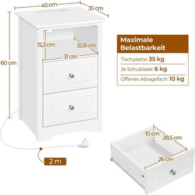 Odkládací stolek Yaheetech – bílá, 40 cm (délka) × 35 cm (šířka) × 60 cm (výška) (256960447857)