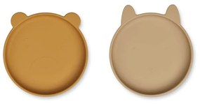 LIEWOOD Silikonový talířek Olivia Golden Caramel Oat 17 cm - set 2 ks, béžová barva, hnědá barva, plast