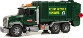LEAN Toys Auto, popelářské auto, koše, tmavě zelená, zvuky, světla