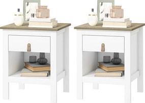 HOMCOM Sada 2 Nočních Stolků s Šuplíkem a Otevřeným Kompartmentem, Moderní Styl do Ložnice nebo Obývacího Pokoje, 45 x 40 x 55 cm, Bílá