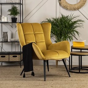 Designové křeslo Viborg ušák hořčicově žlutá velur
