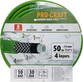 Procraft PR-4GH1350 - zelená zahradní hadice, 4 vrstvy, 1/2", 50m