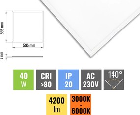 Ecolite Bílý podhledový LED panel 600 x 600mm 40W CCT s DO LED-GPL44-40/BI/CCT