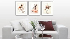 Elegantní triptych do obývacího pokoje s motivem jeřábů a květin - Série Větrná | Anna Borkowska