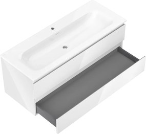 Mexen Orio, koupelnová skříňka 120 cm s umyvadlem Vela, 2 zásuvky, bílá lesklá, 91A10-12047-2-BFF00-W23M00