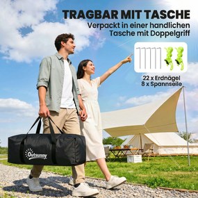 Outsunny tunelový stan pro 4 osoby, 2 místnosti, UV ochrana, 2000 mm vodní sloupec, vodotěsný a přenosná taška, černý | Aosom.de