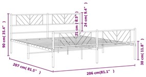 Kovový rám postele s hlavovým a nožním čelem bílý 200 x 200 cm - Default Title